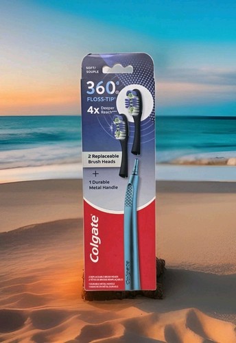 Colgate 360 FLOSS-TIP *SOFT* Manual Toothbrush - 1 Metal Handle & 2 ...