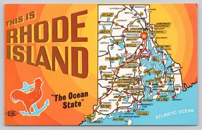 Rhode Island 'Ocean State' Map Illustration Chrome RI Greetings ...