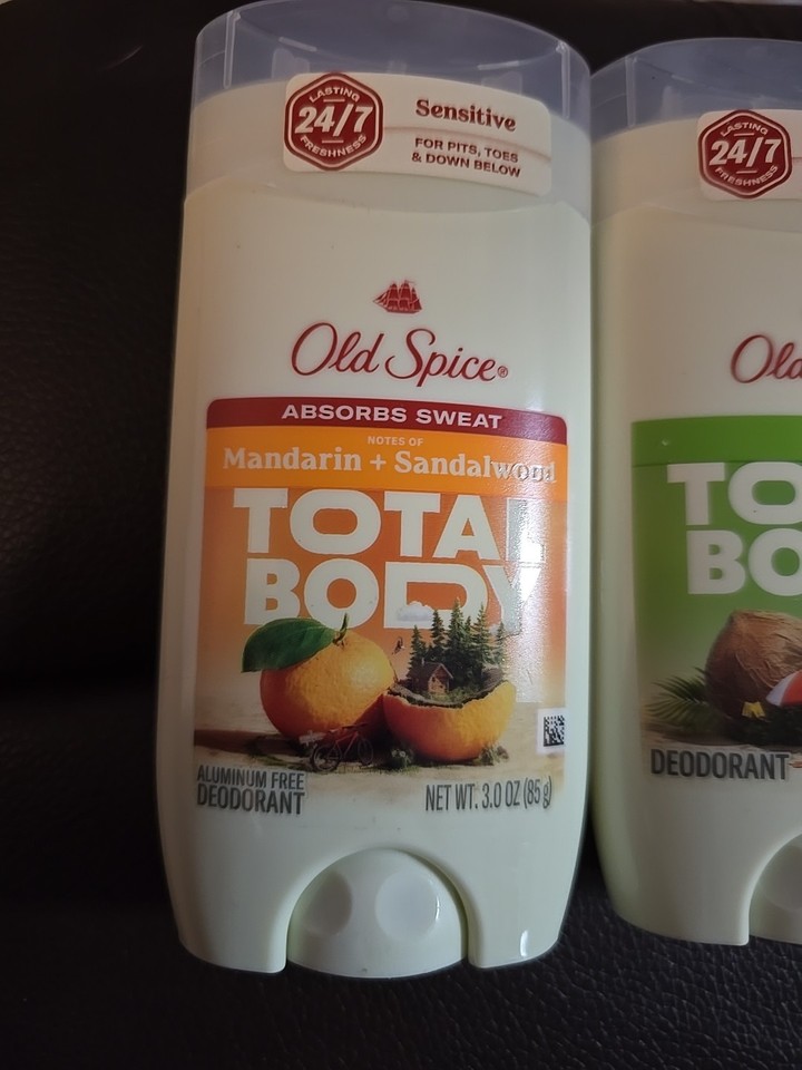 3 Old Spice Deodorant Total Body Mandarin Sandalwood/Fiji/Vanilla Shea ...