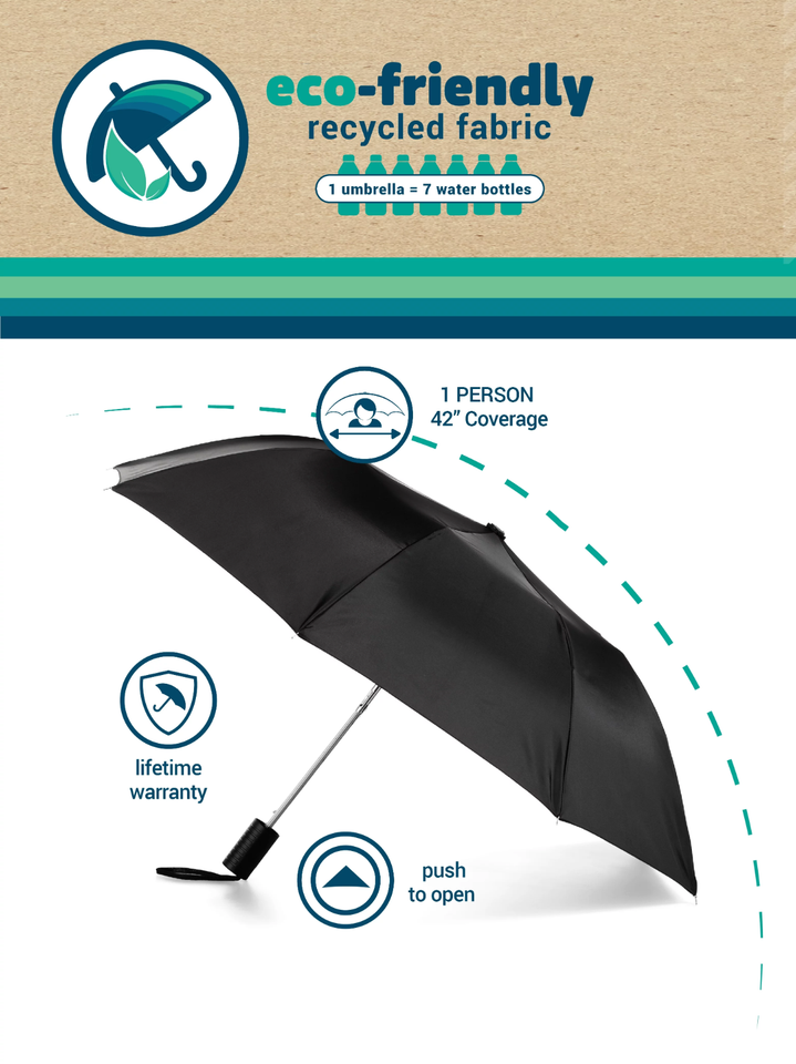 ( 2 PACK ) Totes - Black - Auto Open Umbrella With NeverWet - Recycled ...