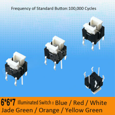 6 x 6 x 7mm LED Illuminated Micro Switch Momentary Push Button Tactile ...