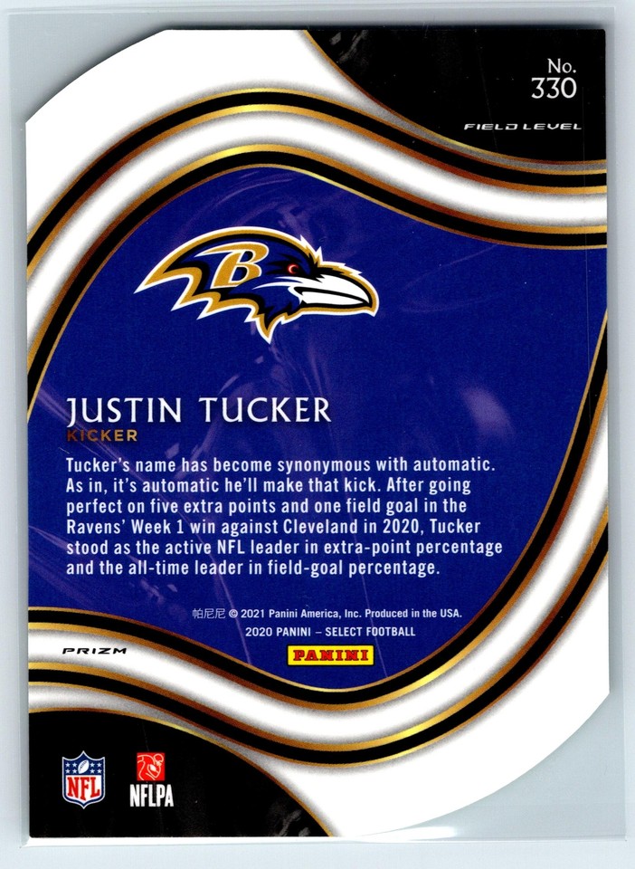 Justin Tucker 2020 Panini Select Neon Green Prizm Die Cut #330 Field ...