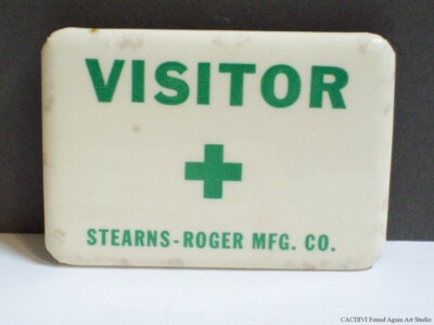 Vintage Stearns-Roger Manufacturing Visitor Badge Pin Green Cross ...