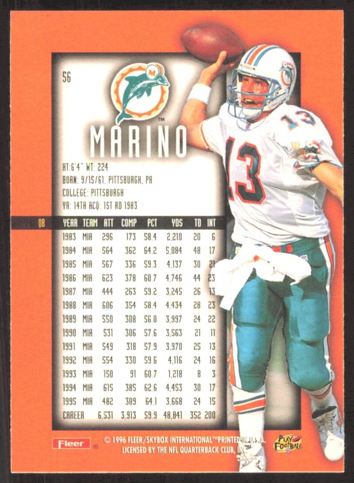1996 Ultra Sensations Marble Gold Dan Marino Dolphins #56 | eBay