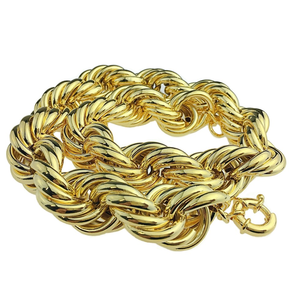 14K Gold Plated Huge Chain Hollow Rope Dookie 25MM x 20" Inch Hip Hop ...