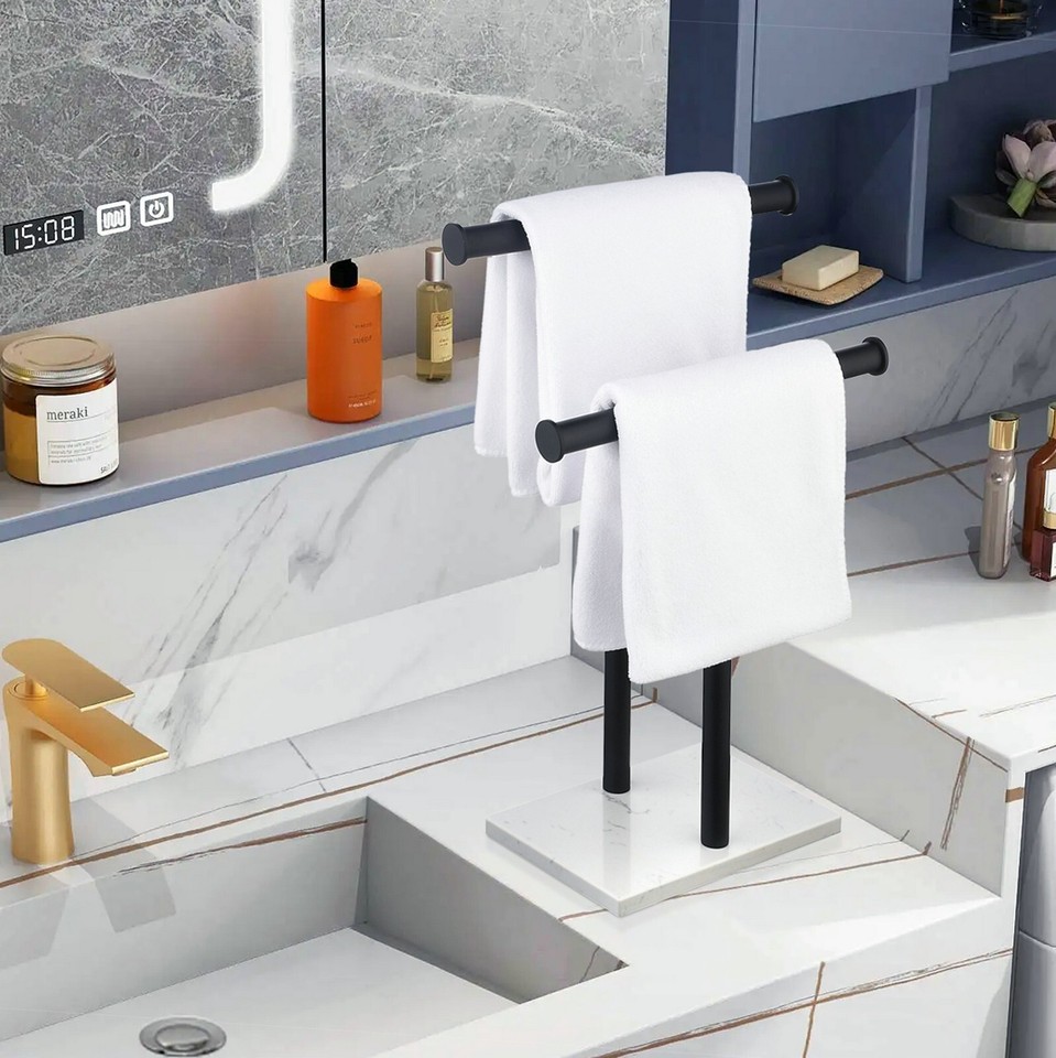 Hand Towel Stand Free Standing Towel Rack Double T-Shape Stainless ...