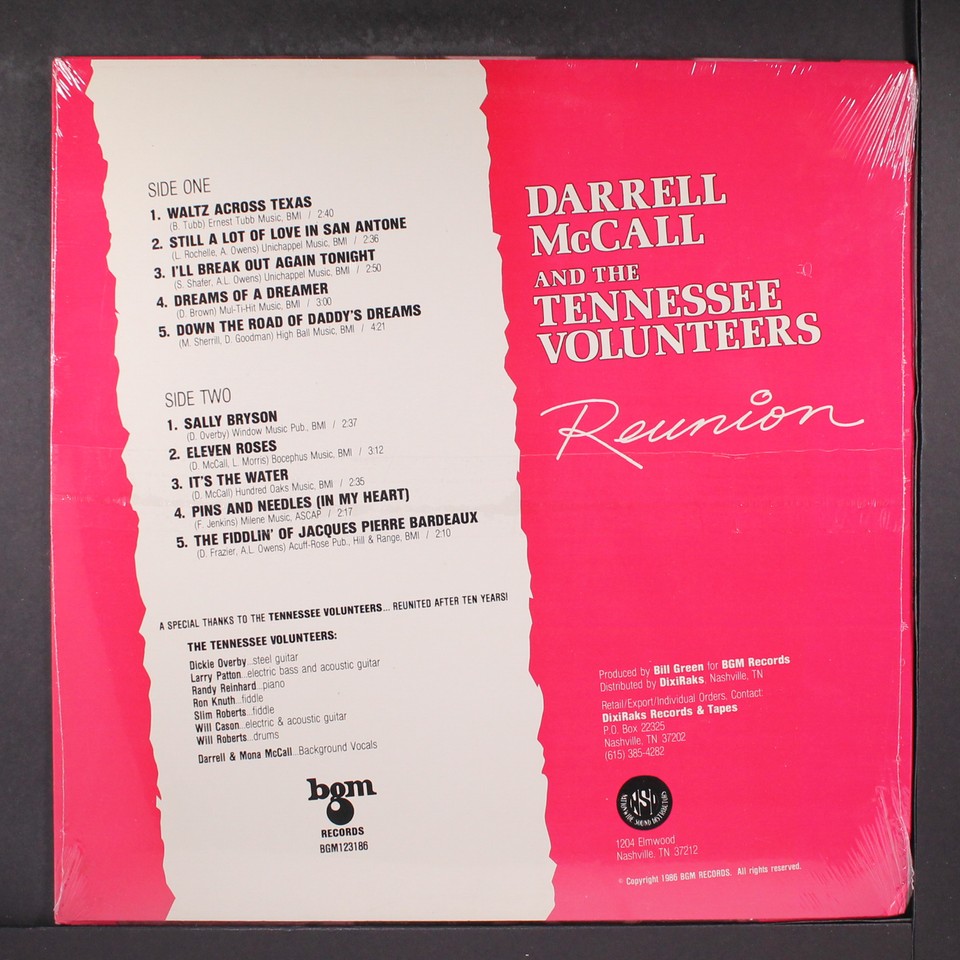 DARRELL MCCALL & TENNESSEE VOLUNTEERS: reunion BGM 12" LP 33 RPM Sealed ...