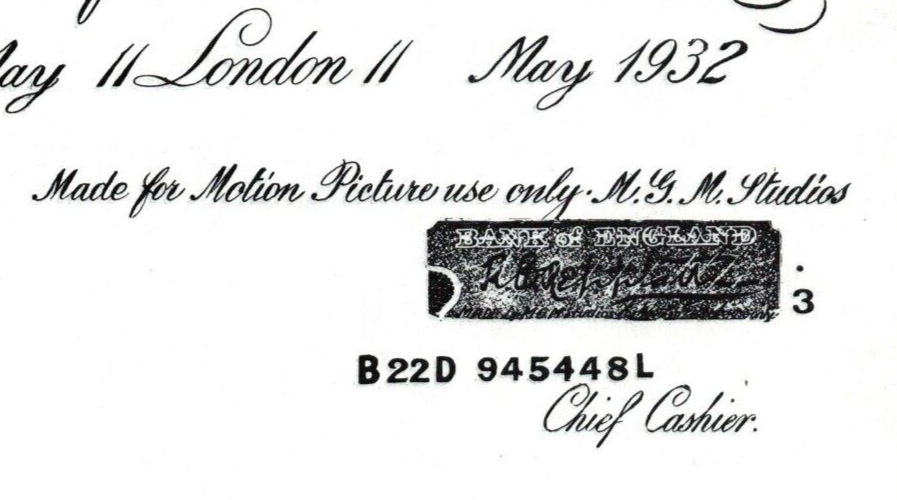 MGM movie props British Notes May 1932 Made for Motion Picture Use Only ...