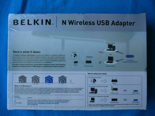BELKIN N WIRELESS USB NETWORK ADAPTER ENHANCED SPEED & COVERAGE - NEW ...