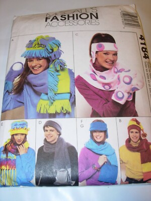 CRAFTS UNCUT MCCALLS 4184 Sewing Pattern FLEECE HAT SCARVE MITTENS ...