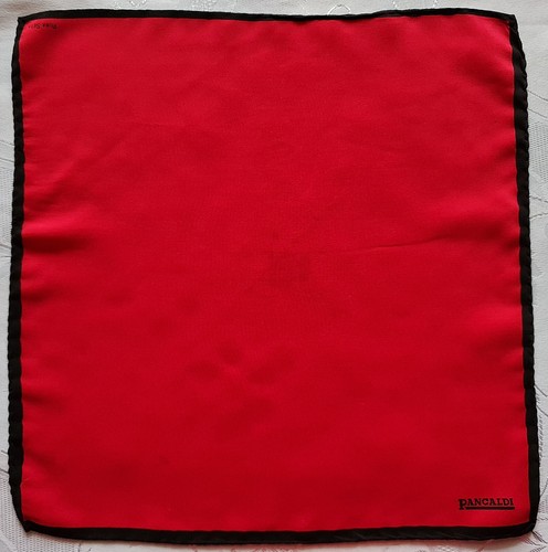 SCARF VINTAGE AUTHENTIC PANCALDI LOGO SOLID RED SILK 12" SQUARE POCKET ...