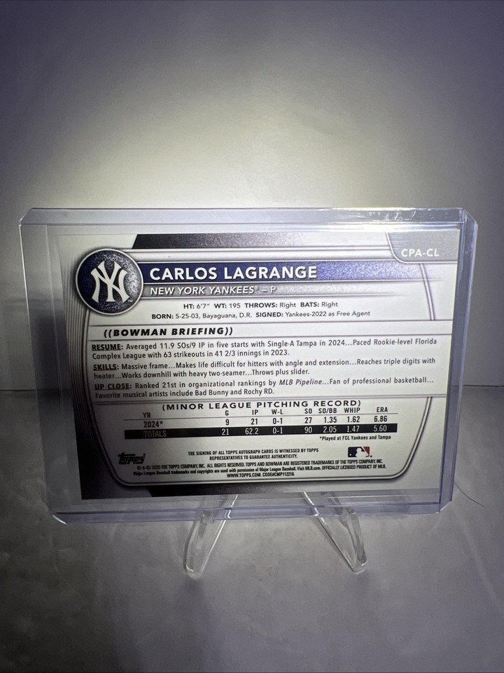 Carlos Lagrange 2025 1st Bowman Chrome New York Yankees Prospect ...