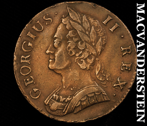 Great Britain: 1743 Half Penny - Scarce Extra Fine Better Date #B4228 ...