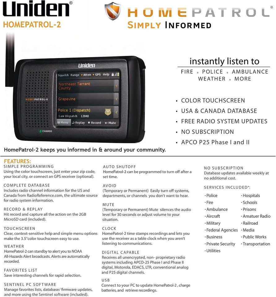 Uniden HomePatrol-II HP2 Digital Police Scanner Self Program APCO 25 ...