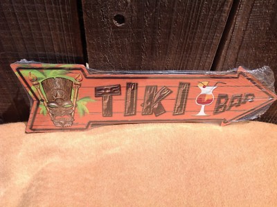 Tiki Bar This Way To Arrow Sign Directional Novelty Metal 17" x 5 ...