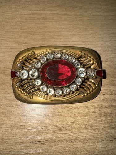 Joseff of Hollywood White Red Crystal Brooch Pendant Pin Statement ...