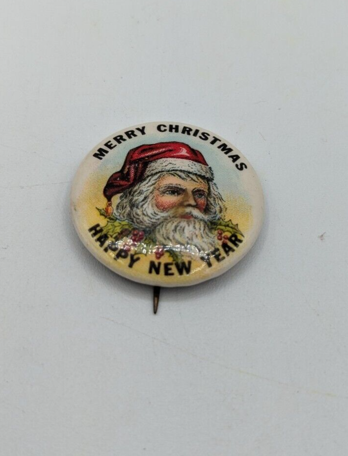 Vintage Santa Merry Christmas Happy New Year Pin Pinback Button ...
