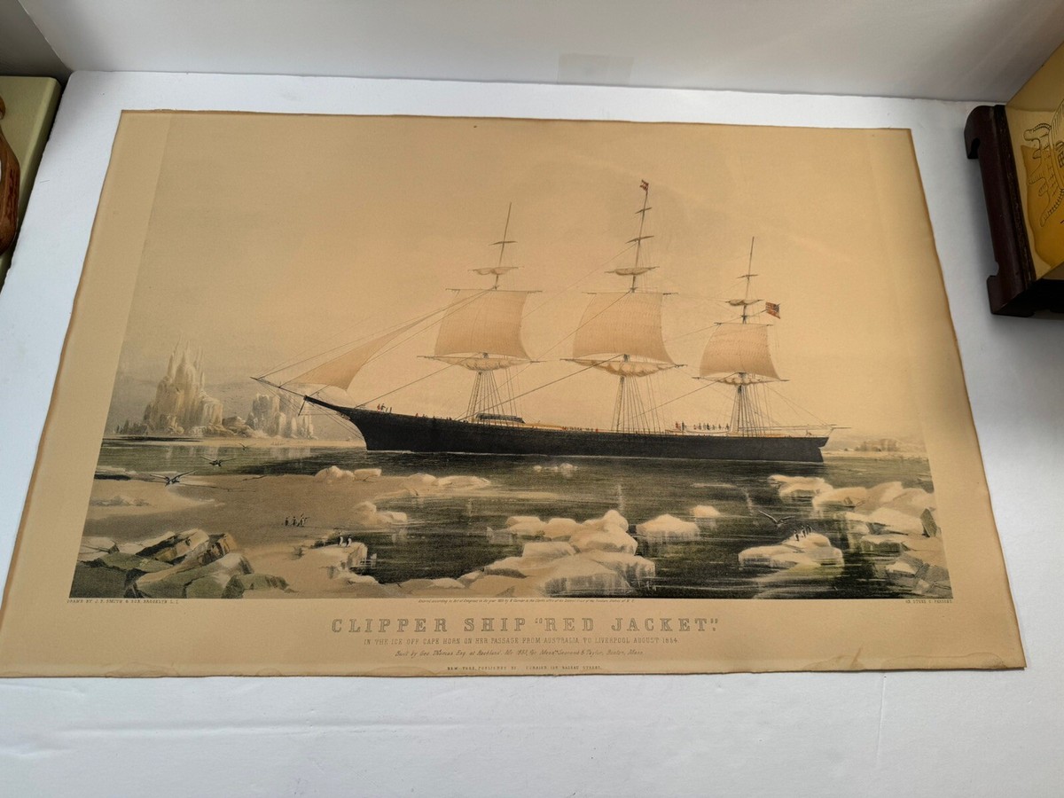 Red Jacket Ship Painting CLIPPER SHIP RED JACKET In The Ice Off Cape