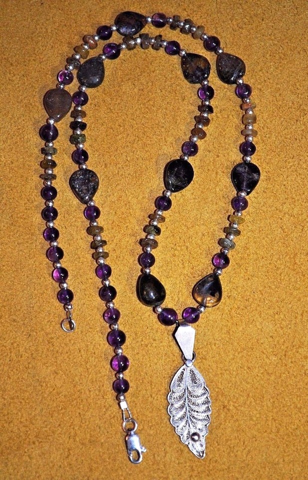 Sterling Silver Mompox Leaf Filigree Necklace Tourmaline Fluorite ...