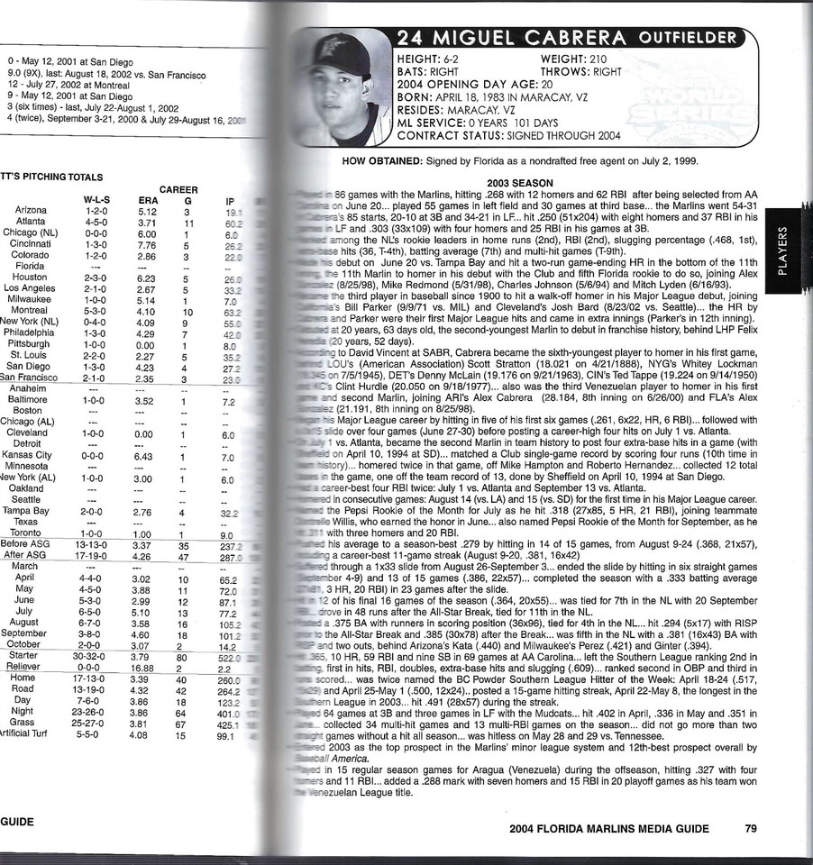 2004 Florida Marlins MLB Baseball Media Guide | eBay