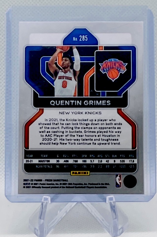 2021-22 Panini Prizm Quentin Grimes Rookie Card #285 - Knicks/Pistons ...