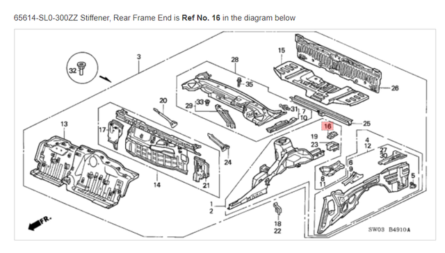 HONDA ACURA GENUINE OEM NSX Stiffener Rear Frame End ☆ 65614-SL0-300ZZ ...