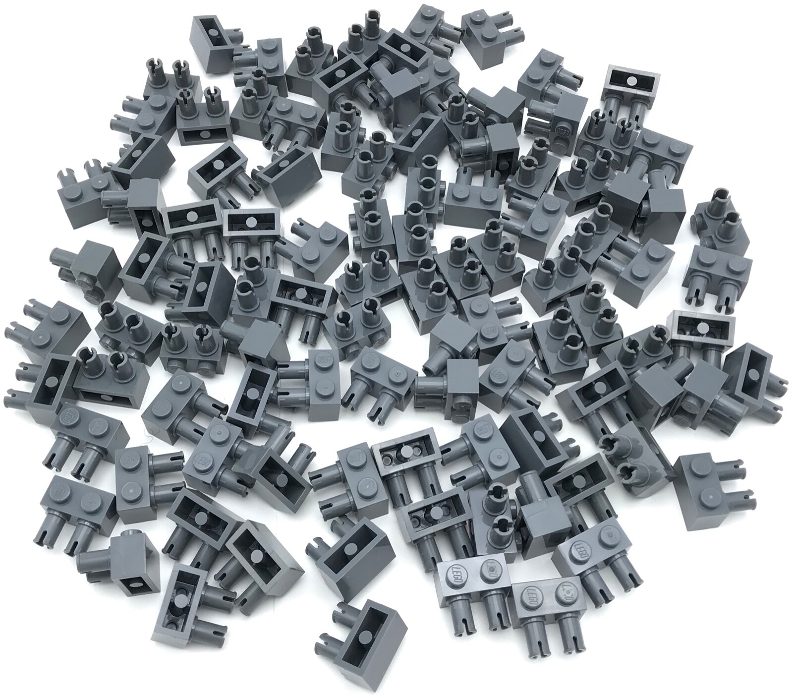 Lego 100 New Dark Bluish Gray Bricks Modified 1 x 2 with Pins Pieces | eBay