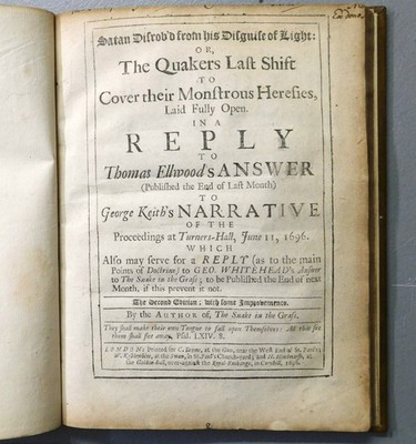 Rare Antiquarian book 1698 Satan Disrob'd Ellwood Leslie Keith ...
