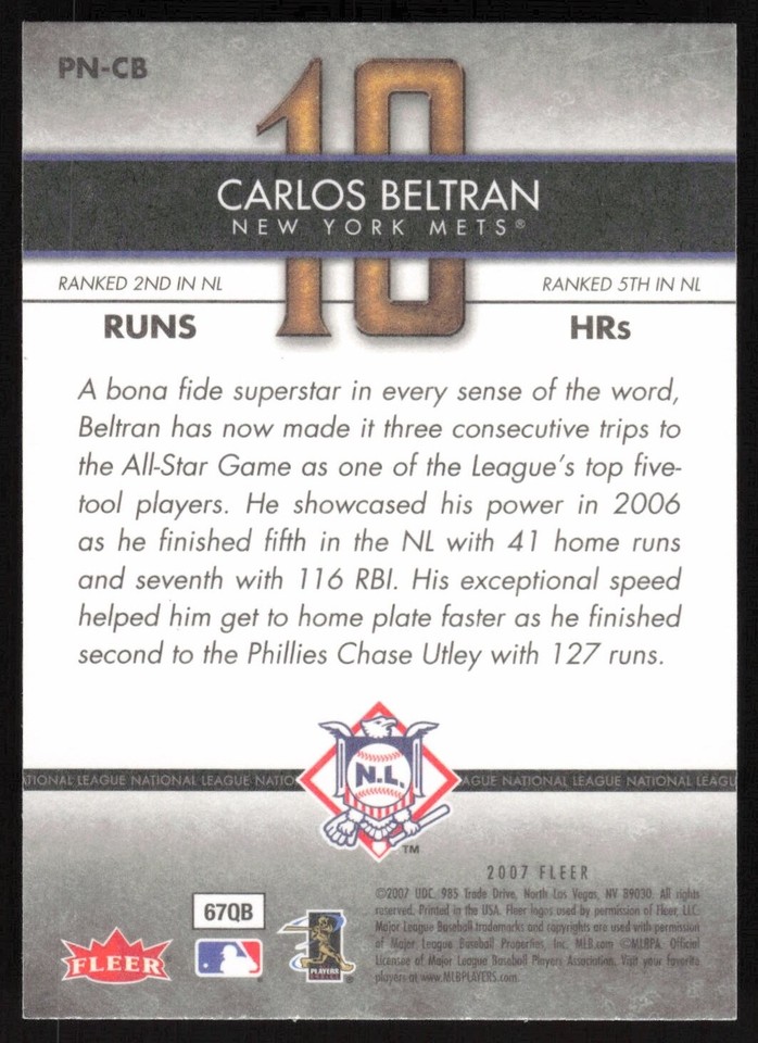2007 Fleer #PN-CB Carlos Beltran Perfect 10 Card | eBay