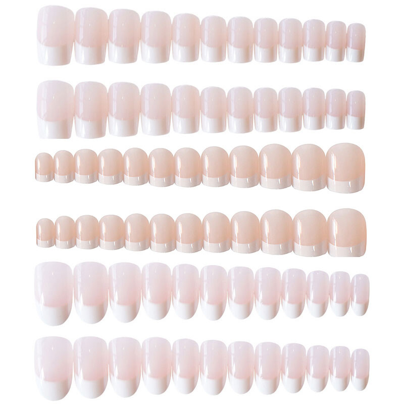 48Pcs Fake Nails Short Square Ballerina French Press On Glue Gel Nails ...