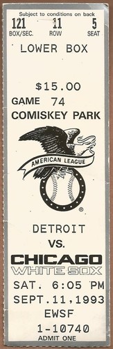 F. Thomas HR #104 Tigers at White Sox 9/11/93 Ticket Stub and Stadium ...