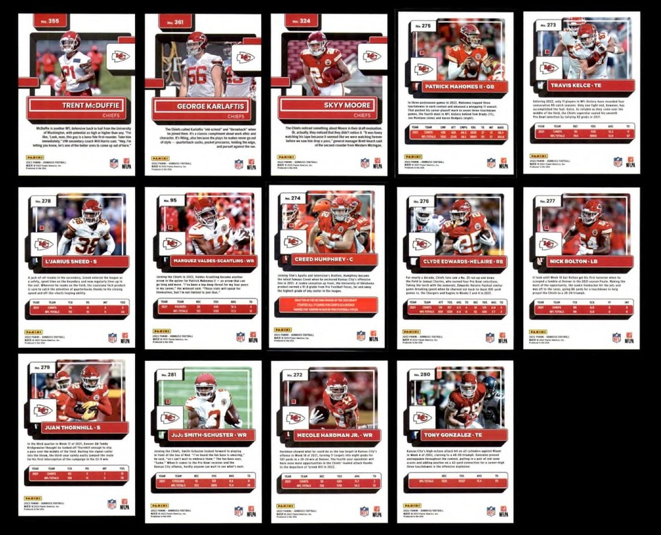 2022 Panini Donruss Press Proof Premium Complete Chiefs Team Set (14 ...