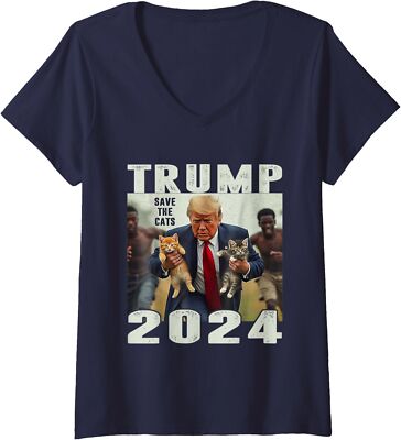 Hero Trump 2024 Save the Cats! Funny Debate Ladies' V-Neck Tshirt | eBay