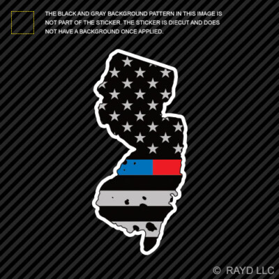 Distressed Thin Blue Red Line New Jersey State Shaped Subdued US Flag ...