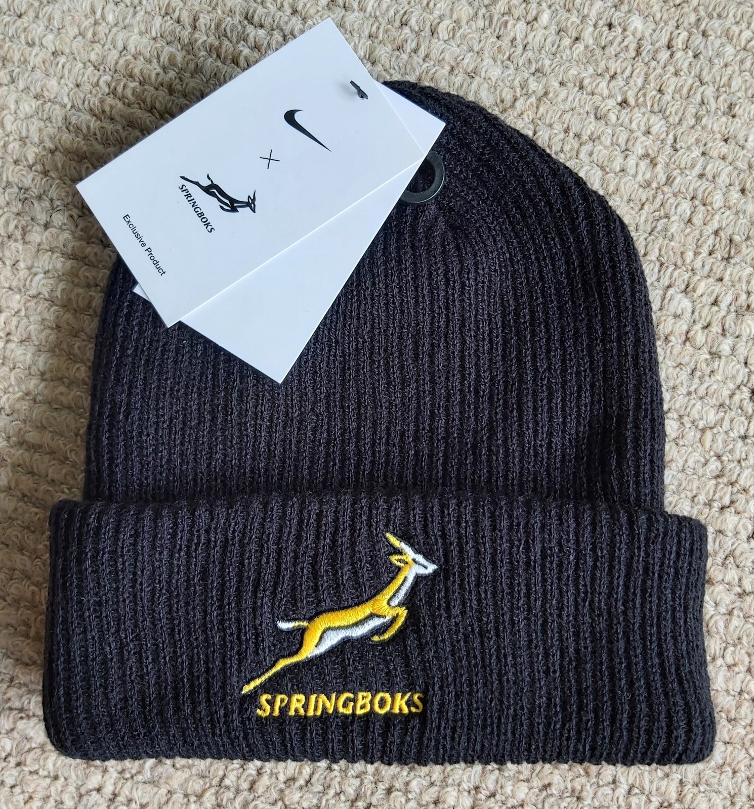 Official NIKE SPRINGBOKS Soft Knit Black Rugby BEANIE Hat South Africa ...