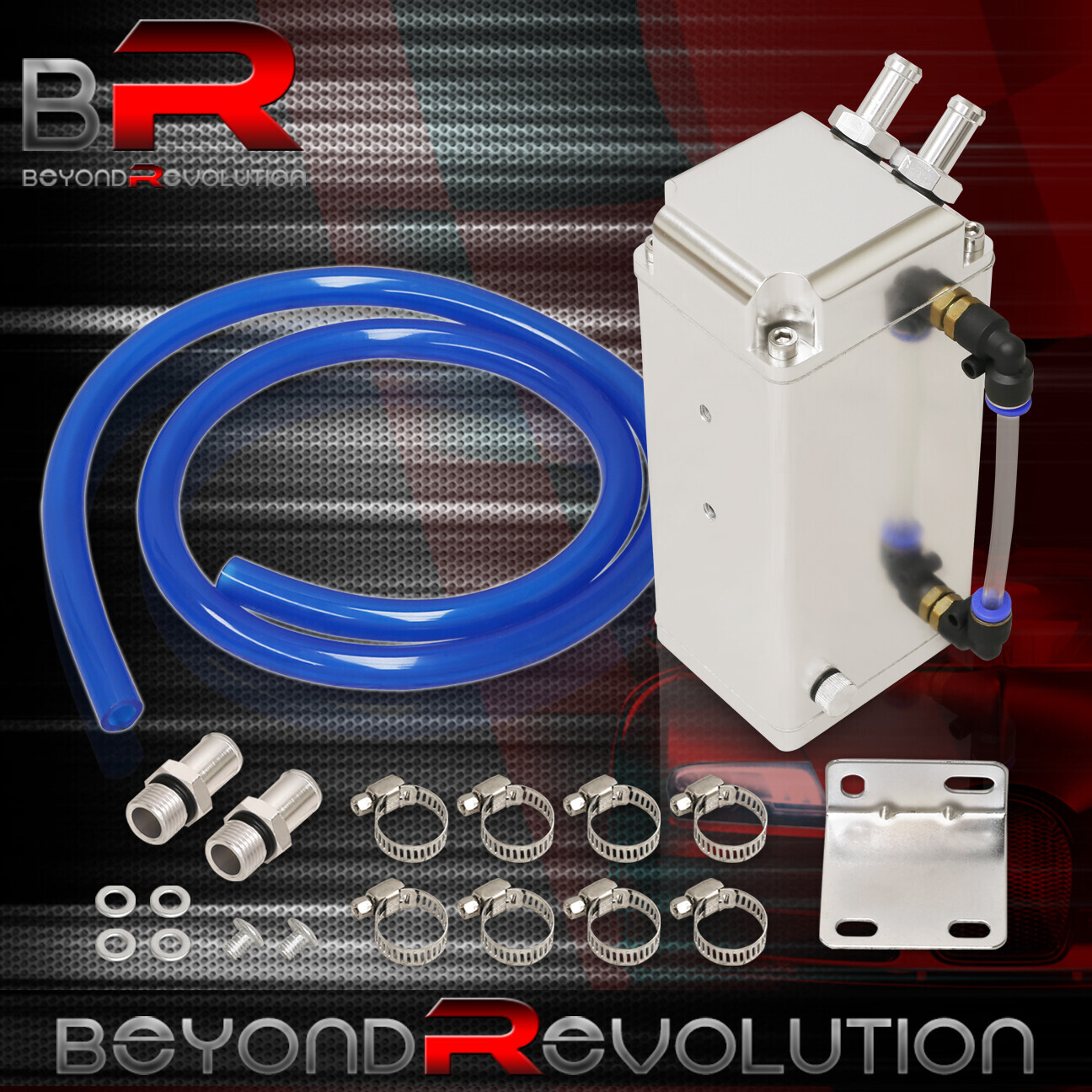 Silver 7" X 3" X 2.5" Oil Fluid Overflow Catch Can Tank Reservoir w ...