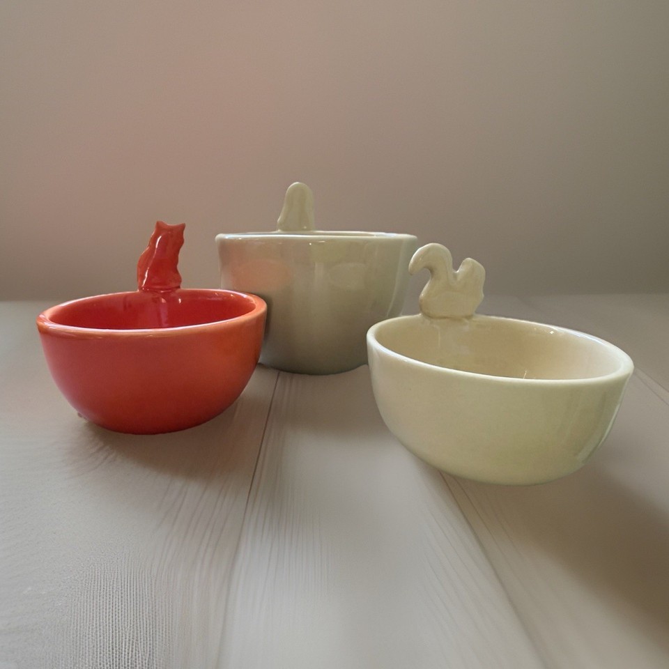 3 Animal Measuring Cups Plant Pots Owl Fox Squirrel Ciroa, Japan 1 C, 1 ...