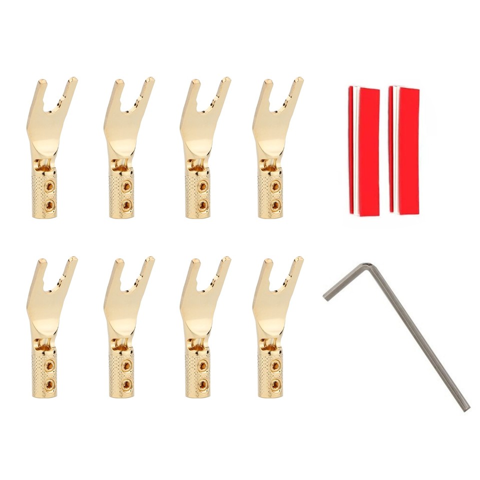 8X Pure copper Gold Plated Spade Y Plug HiFi Speaker Cable Wire Fork ...