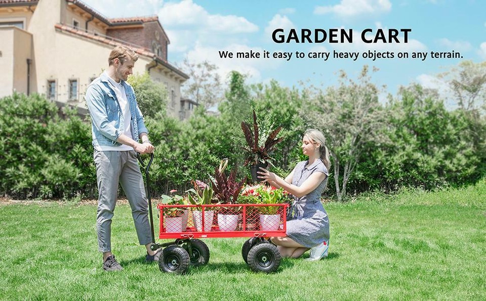 1100lbs Garden Carts Yard Mesh Wagon Lawn Utility Cart Outdoor Steel ...