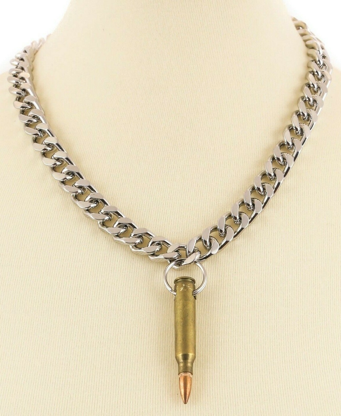 Bullet Pendant .223 Caliber Brass Shell & Tips Silver Cuban Chain ...