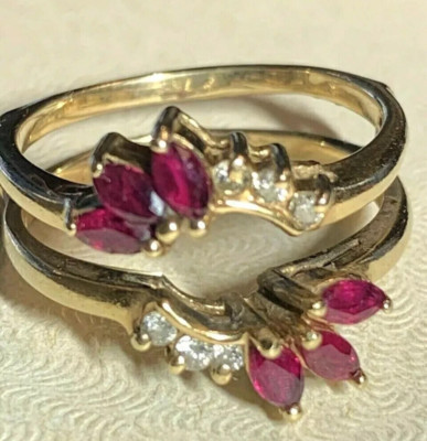 Enhancer Wrap 2.18Ct Created Red Ruby Wedding Band Ring 14K Yellow Gold ...