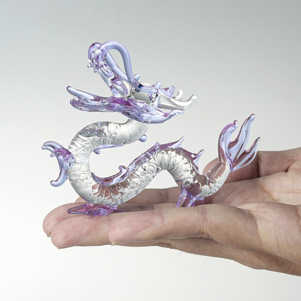 Purple Crystal Dragon Figurine Collectible Hand Blown Glass Animal ...
