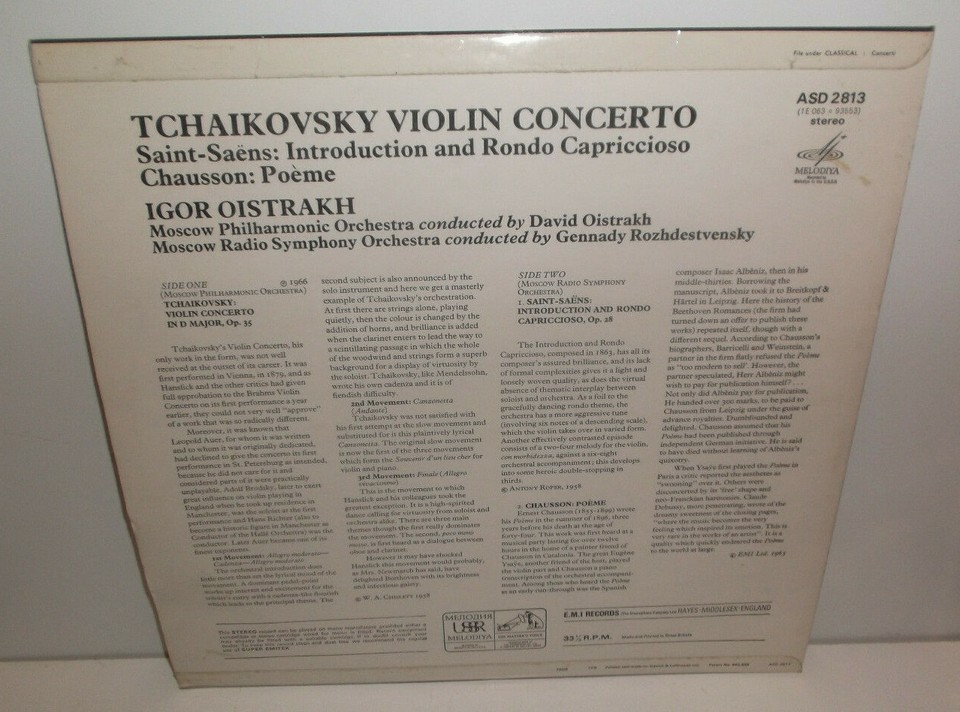 ASD 2813 Tchaikovsky Violin Concerto Igor Oistrakh Moscow Philharmonic ...