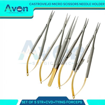 NEW 5 GERMAN Castroviejo Micro Scissor Needle Holder STR+ CVD Forceps ...