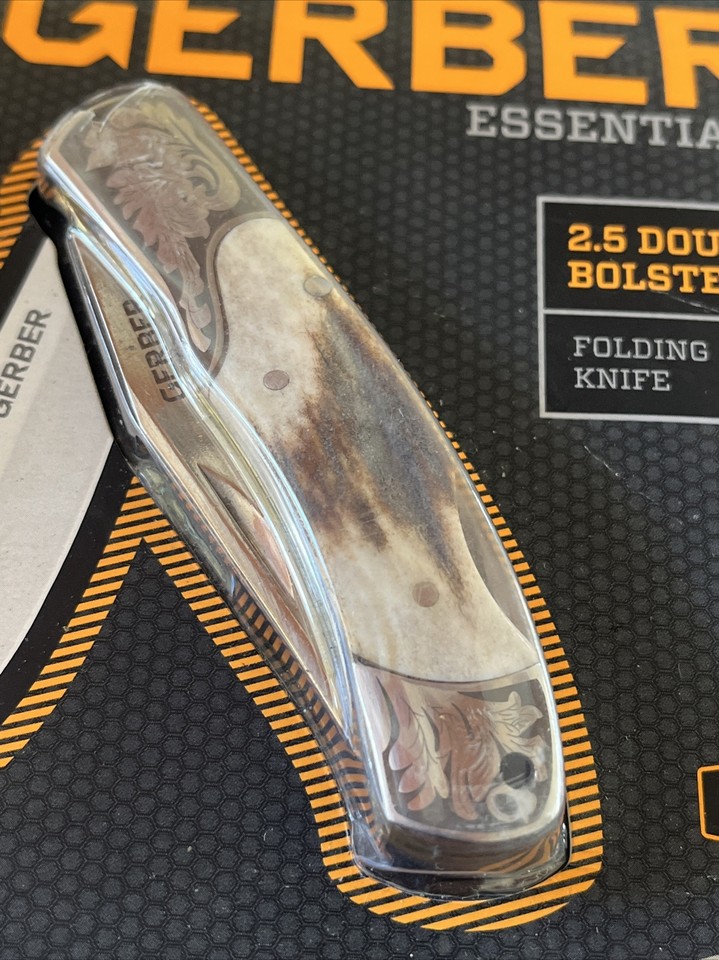 Gerber Double Bolster Stag Handle Stockman Clip Point Folding Pocket ...