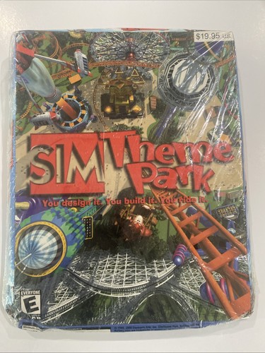 SIM THEME PARK PC 2000 SEALED big retail box EA Bullfrog NOS Smashed ...