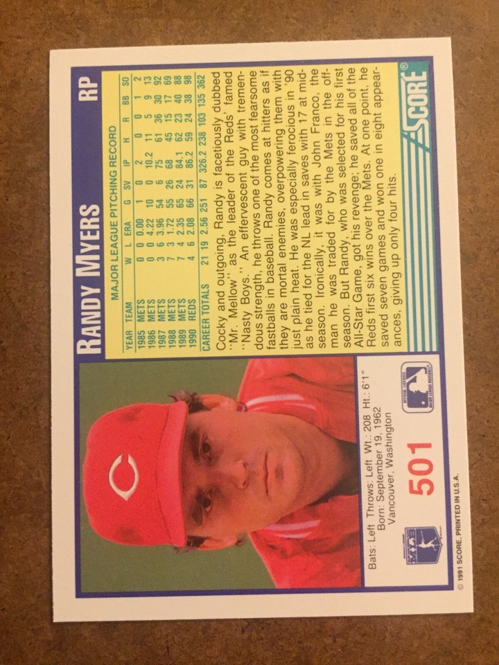 Randy Myers 501 Score 1991 MLB Baseball Trading Card | eBay