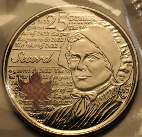2013 CANADA 25 Cent Laura Secord Red Coloured Coin RCM Mint Wrap UNC in ...