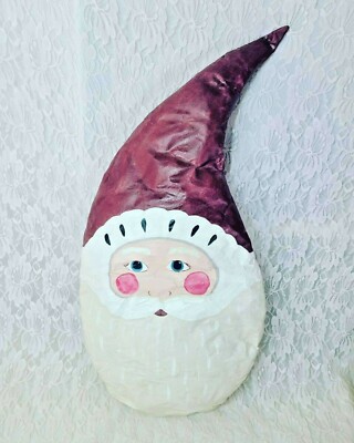 Vintage Christmas Hand Painted Oil Cloth Santa Claus Décor 21"x9 ...