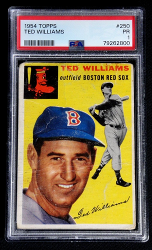 ORIGINAL TED WILLIAMS 1954 TOPPS BASEBALL CARD #250 PSA 1 POOR RED SOX ...